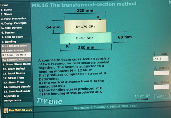 Solved Home M8.16 The transformed-section method 220 mm H 64 | Chegg.com