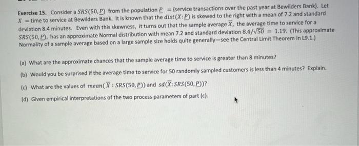Solved Exercise 15. Consider aSRS(50, P) from the population | Chegg.com