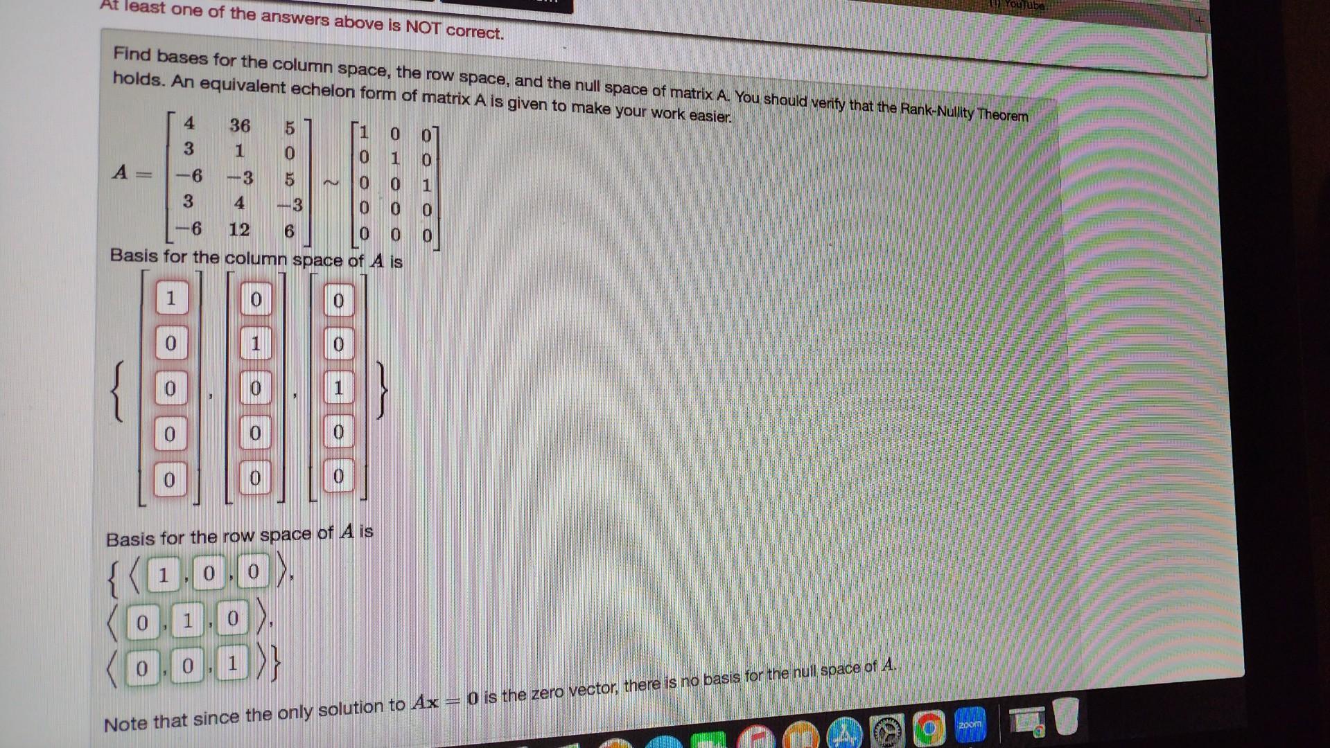 Solved Find bases for the column space, the row space, and | Chegg.com