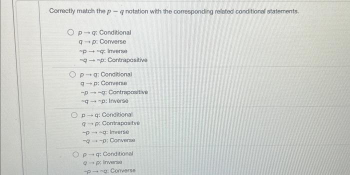 Solved Correctly match the p−q notation with the | Chegg.com