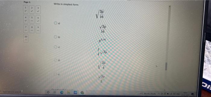 Solved Page 1 Write in simplest form: 2 ། 3p V 16 4 རྒྱུ 9 | Chegg.com