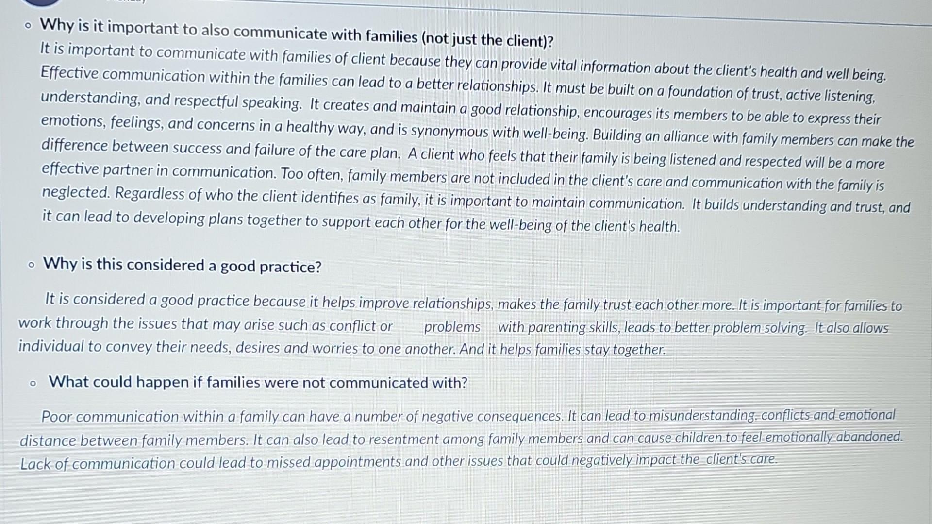 Solved why communication to the family of a patient is very | Chegg.com