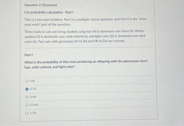 Question 2 (10 points) Cat probability calculation - | Chegg.com