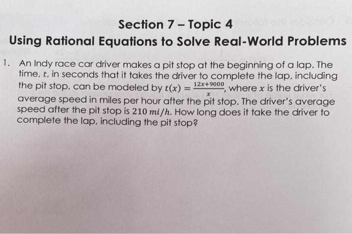 Solved Section 7 - Topic 4 Using Rational Equations to Solve | Chegg.com