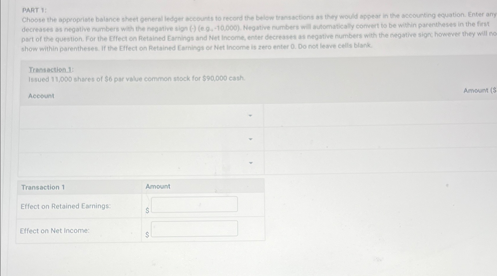 Solved PART 1:Choose the appropriate balance sheet general | Chegg.com