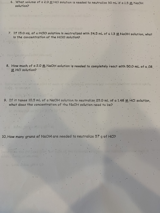 Solved 6. What volume of a 2,0 M HCl solution is needed to | Chegg.com