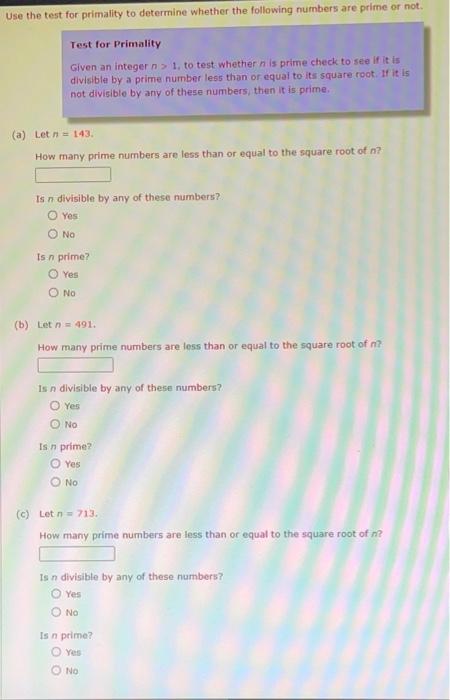 Solved Use The Test For Primality To Determine Whether The
