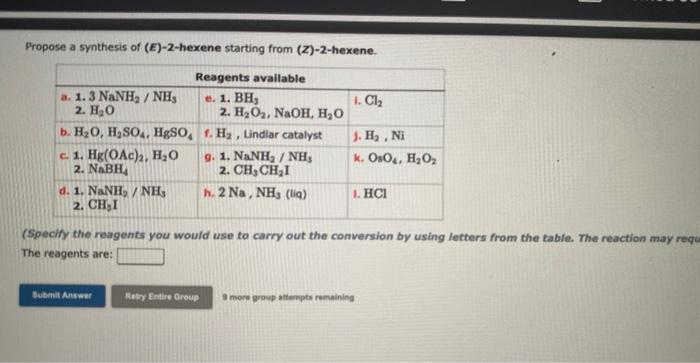 Solved Propose a synthesis of (E)-2-hexene starting from | Chegg.com