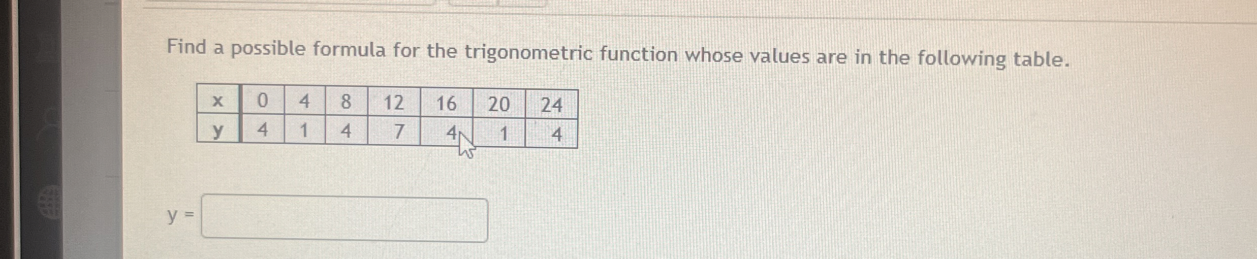 Solved Find a possible formula for the trigonometric | Chegg.com