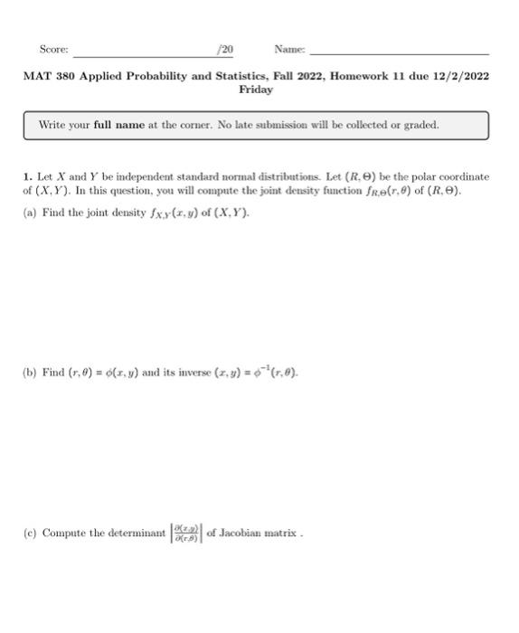 MAT 380 Applied Probability and Statistics, Fall | Chegg.com