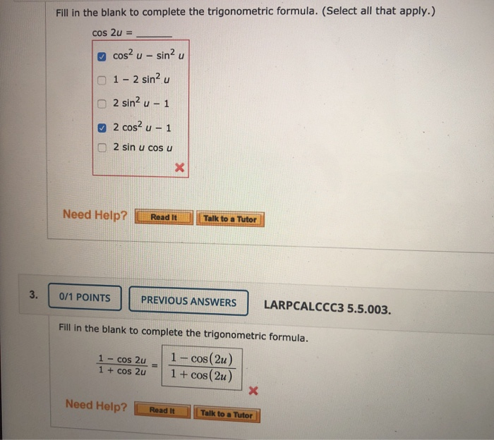 Solved Fill in the blank to complete the trigonometric | Chegg.com