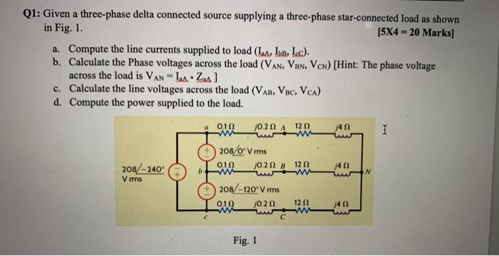 Solved Q1: Given a three-phase delta connected source | Chegg.com