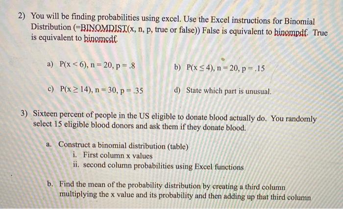 Solved 2) You will be finding probabilities using excel. Use | Chegg.com