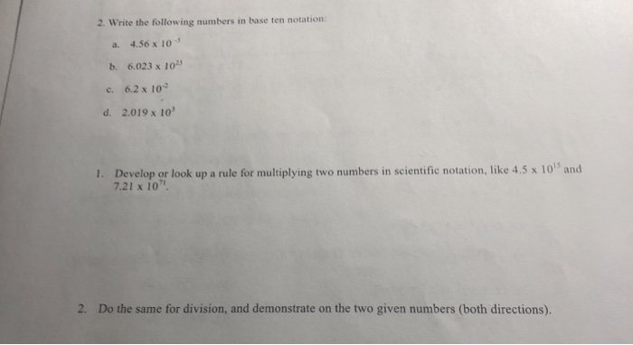 Solved 2. Write the following numbers in base ten notation: | Chegg.com