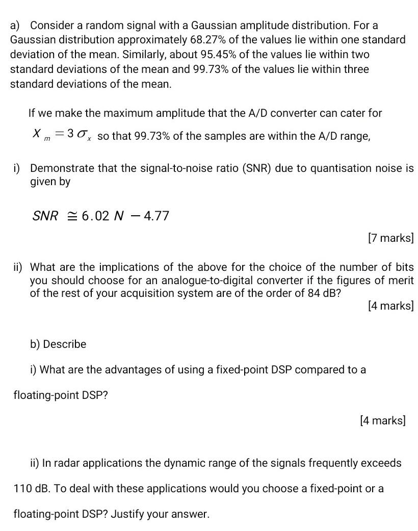 Solved a) Consider a random signal with a Gaussian amplitude | Chegg.com