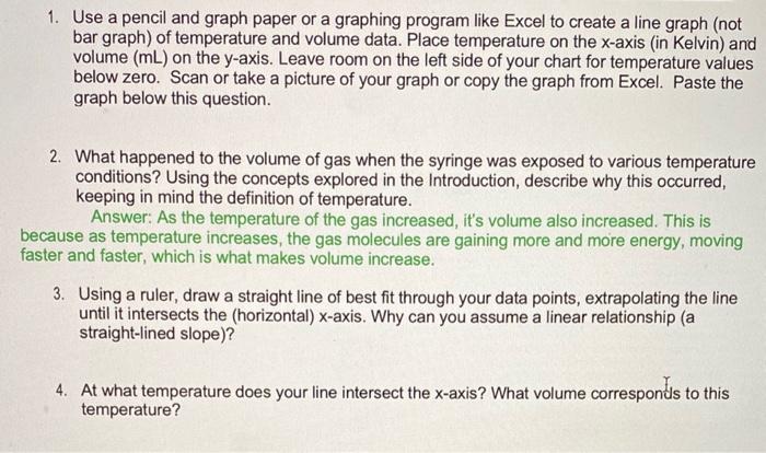 Table 1. Temperature vs. Volume of Gas Data1. Use a | Chegg.com