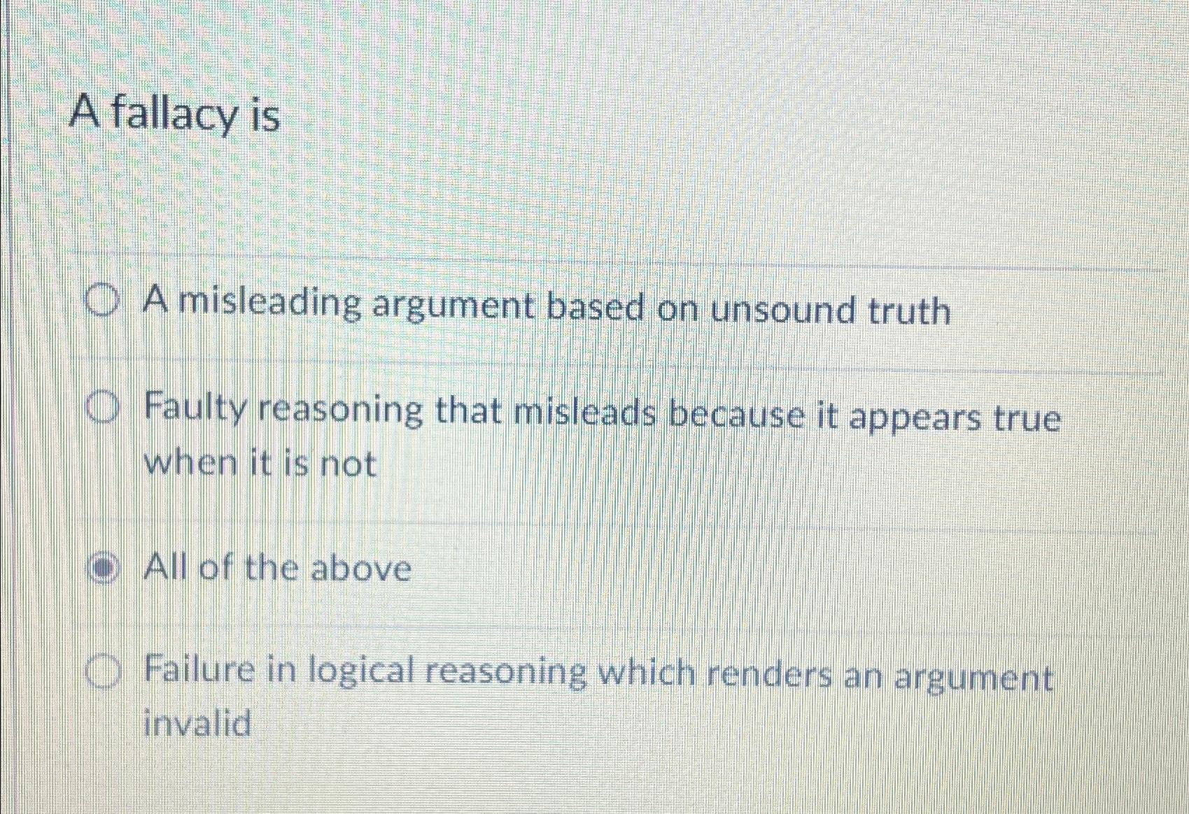 Solved A fallacy isA misleading argument based on unsound | Chegg.com