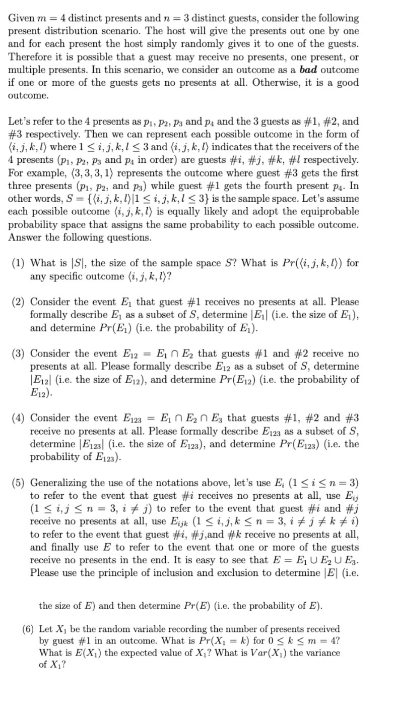 Solved Given m=4 ﻿distinct presents and n=3 ﻿distinct | Chegg.com