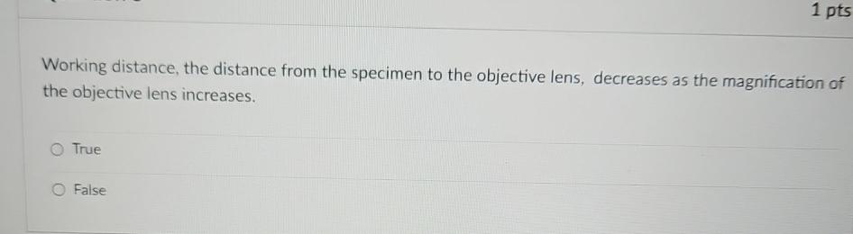 Solved Working distance, the distance from the specimen to | Chegg.com
