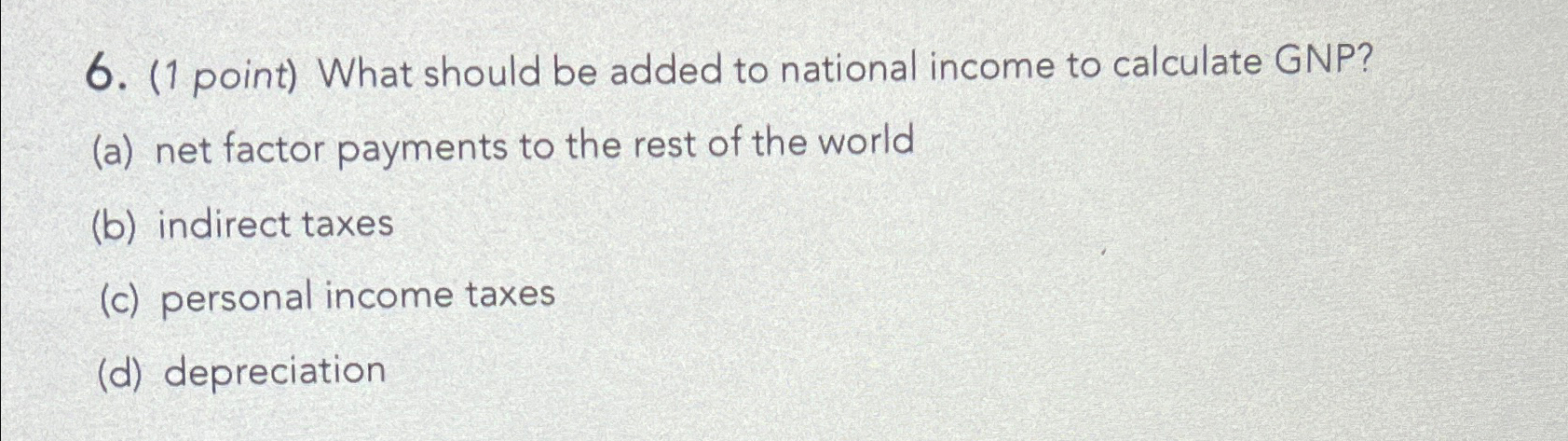 Solved (1 ﻿point) ﻿What should be added to national income | Chegg.com