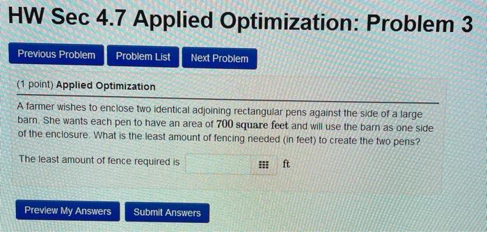 Solved HW Sec 4.7 Applied Optimization: Problem 3 Previous | Chegg.com