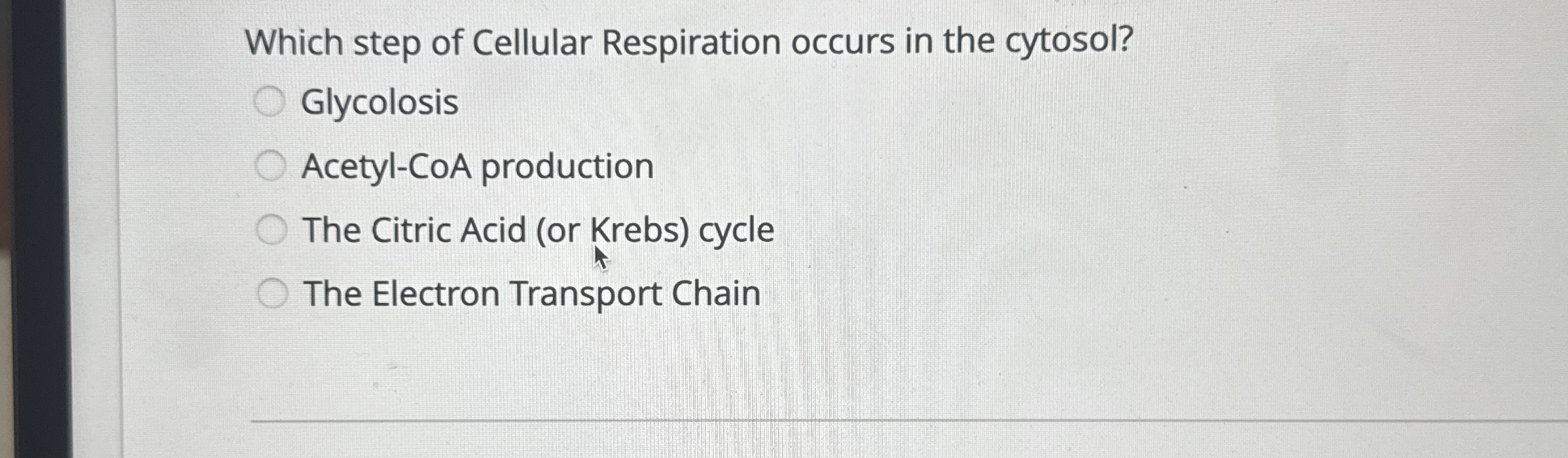 Solved Which step of Cellular Respiration occurs in the | Chegg.com