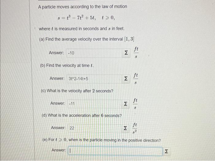 Solved A particle moves according to the law of motion | Chegg.com