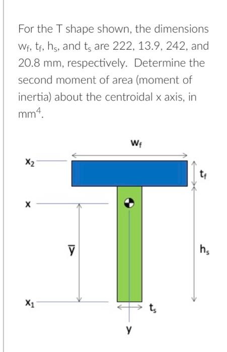 Solved For the T shape shown, the dimensions Wf, tf, hs, and | Chegg.com