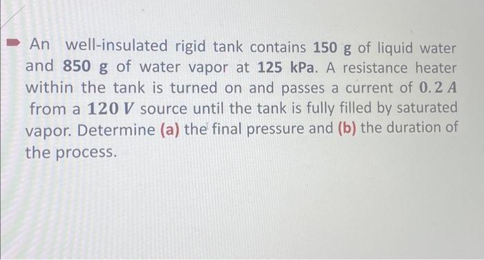 Solved An well-insulated rigid tank contains 150 g of liquid | Chegg.com