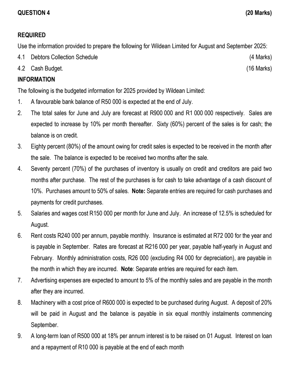 Solved QUESTION 4(20 ﻿Marks)REQUIREDUse the information | Chegg.com