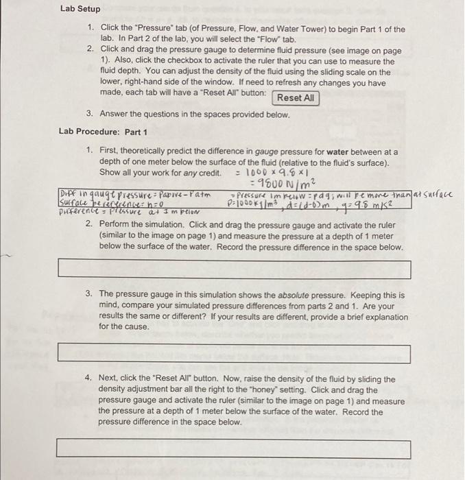 Solved Lab Setup 1. Click the "Pressure" tab (of Pressure, | Chegg.com