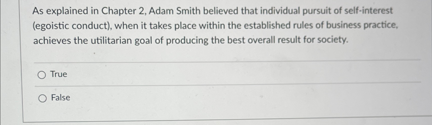Solved As explained in Chapter 2, ﻿Adam Smith believed that | Chegg.com