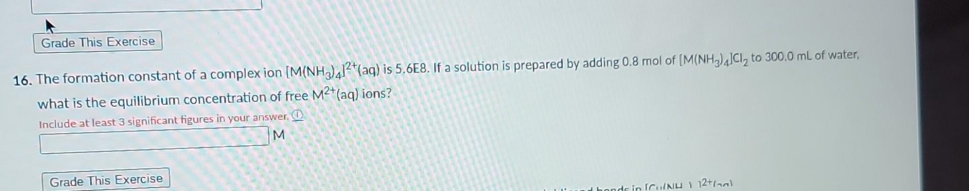Solved 16. The formation constant of a complex ion | Chegg.com