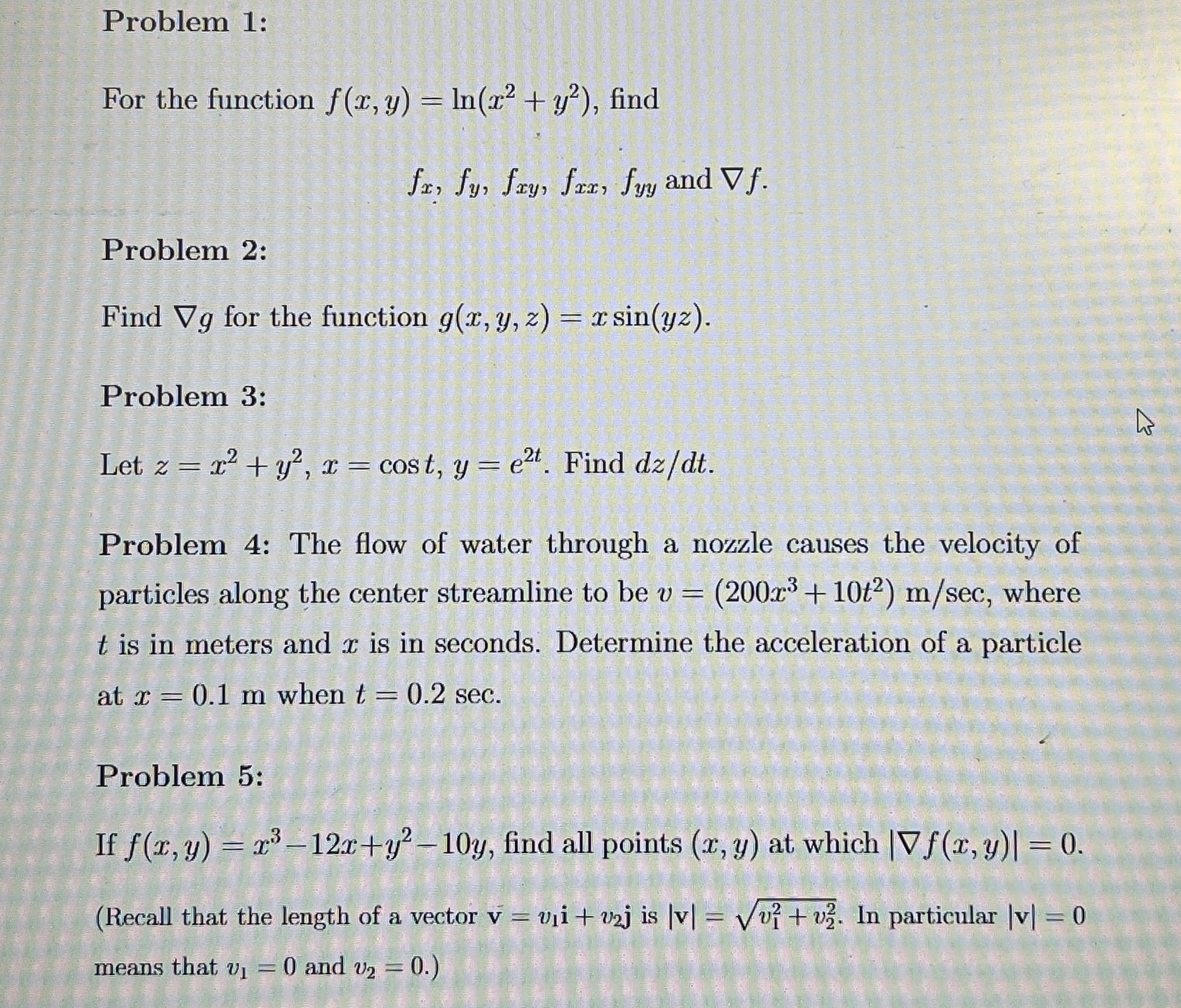 Solved Problem 1:For the function f(x,y)=ln(x2+y2), | Chegg.com