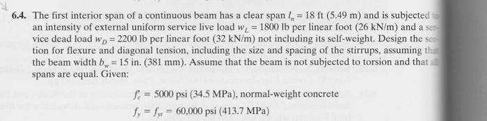 Solved 4. The first interior span of a continuous beam has a | Chegg.com