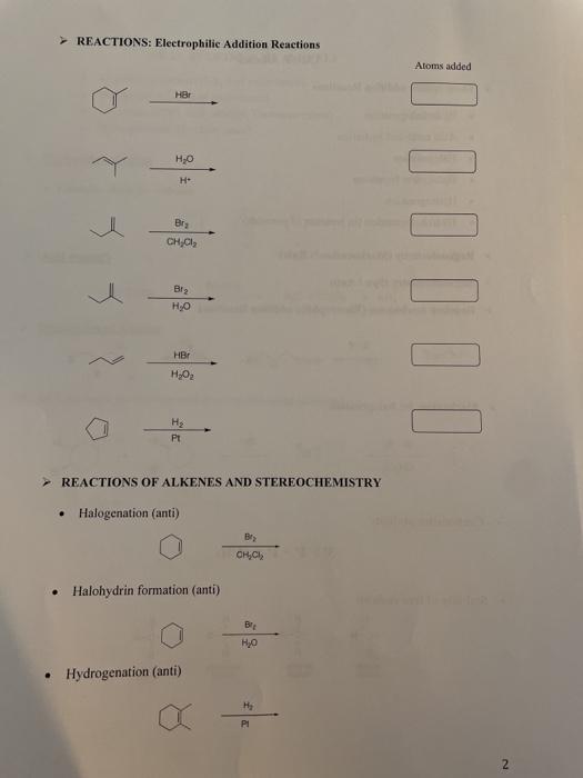 Solved > REACTIONS: Electrophilic Addition Reactions Atoms | Chegg.com