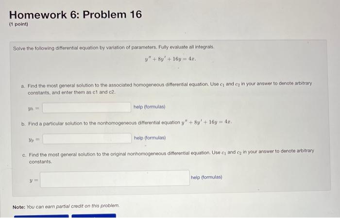 Solved Homework 6: Problem 16 (1 point) Solve the following | Chegg.com
