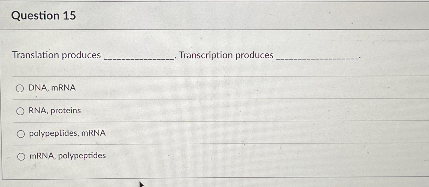 Solved Question 15Translation produces . ﻿Transcription | Chegg.com