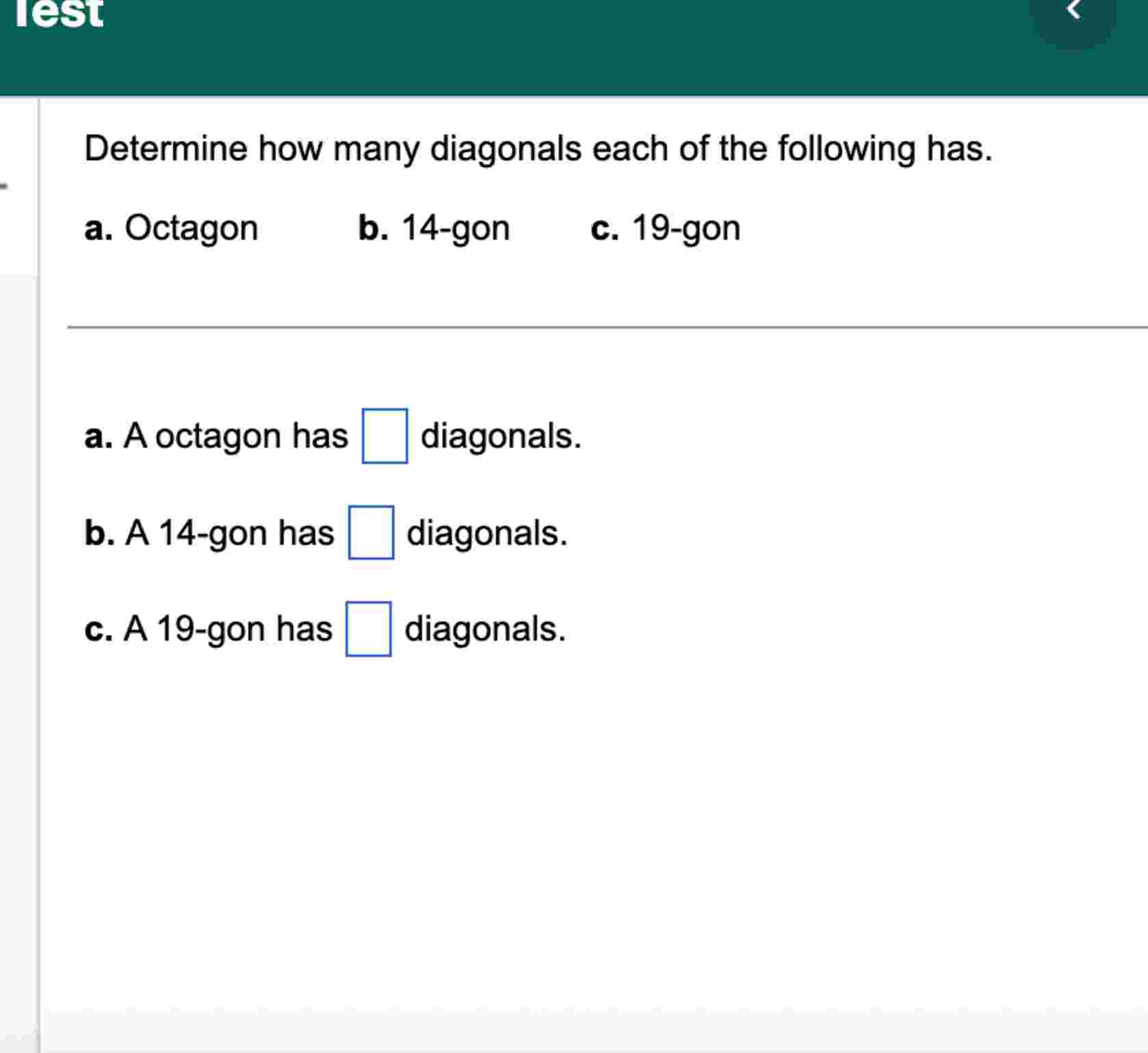 Solved Determine how many diagonals each of the following | Chegg.com