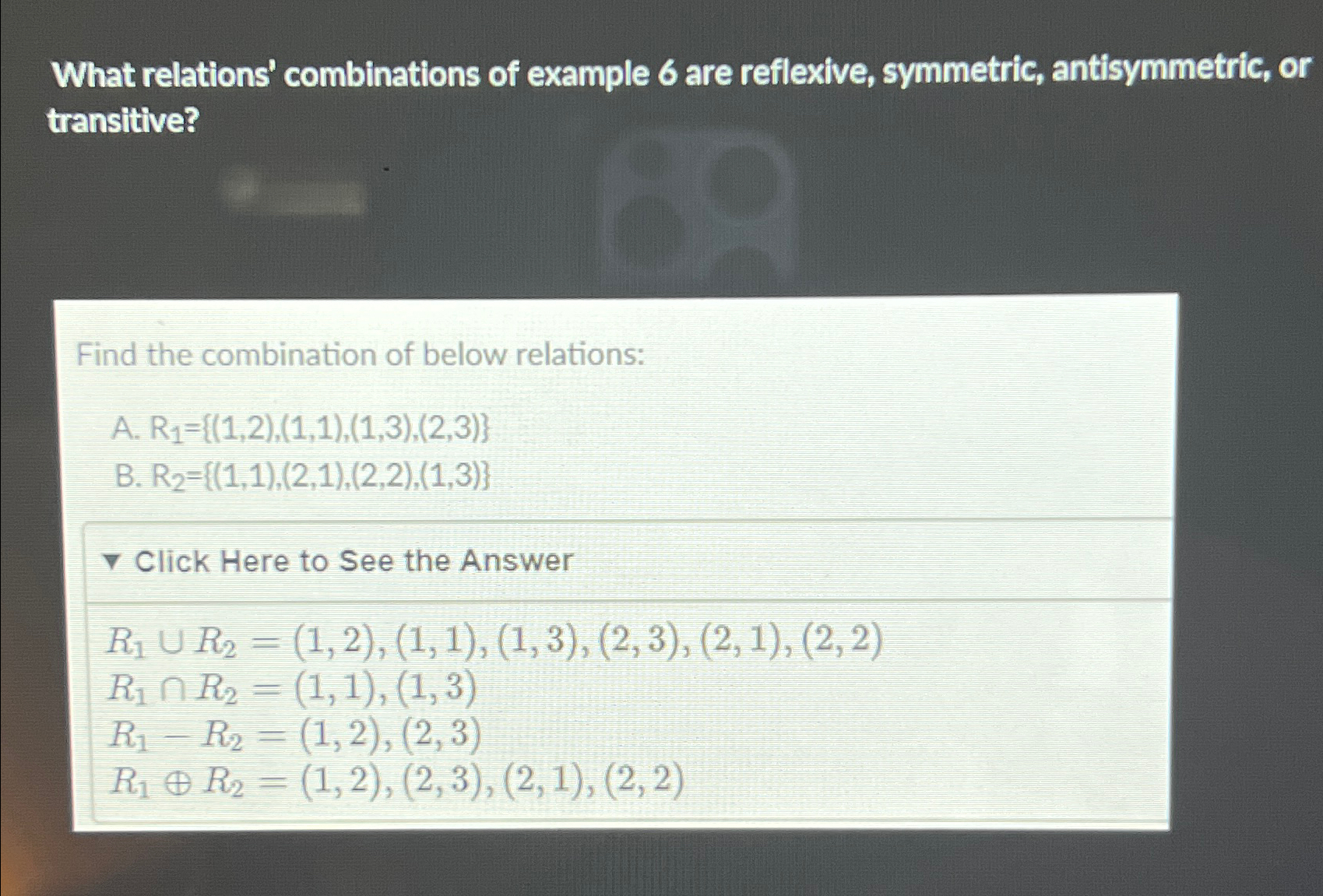 Solved What relations' combinations of example 6 ﻿are | Chegg.com
