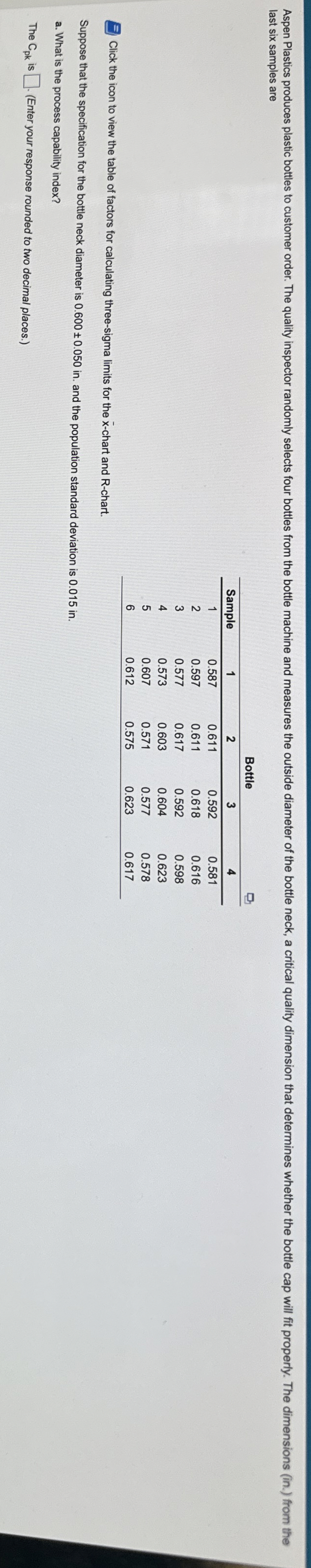 last six samples are\table[[,Bottle],[Sample,1,2,3,4 | Chegg.com
