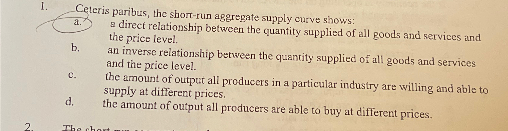 Solved Ceteris paribus, the short-run aggregate supply curve | Chegg.com