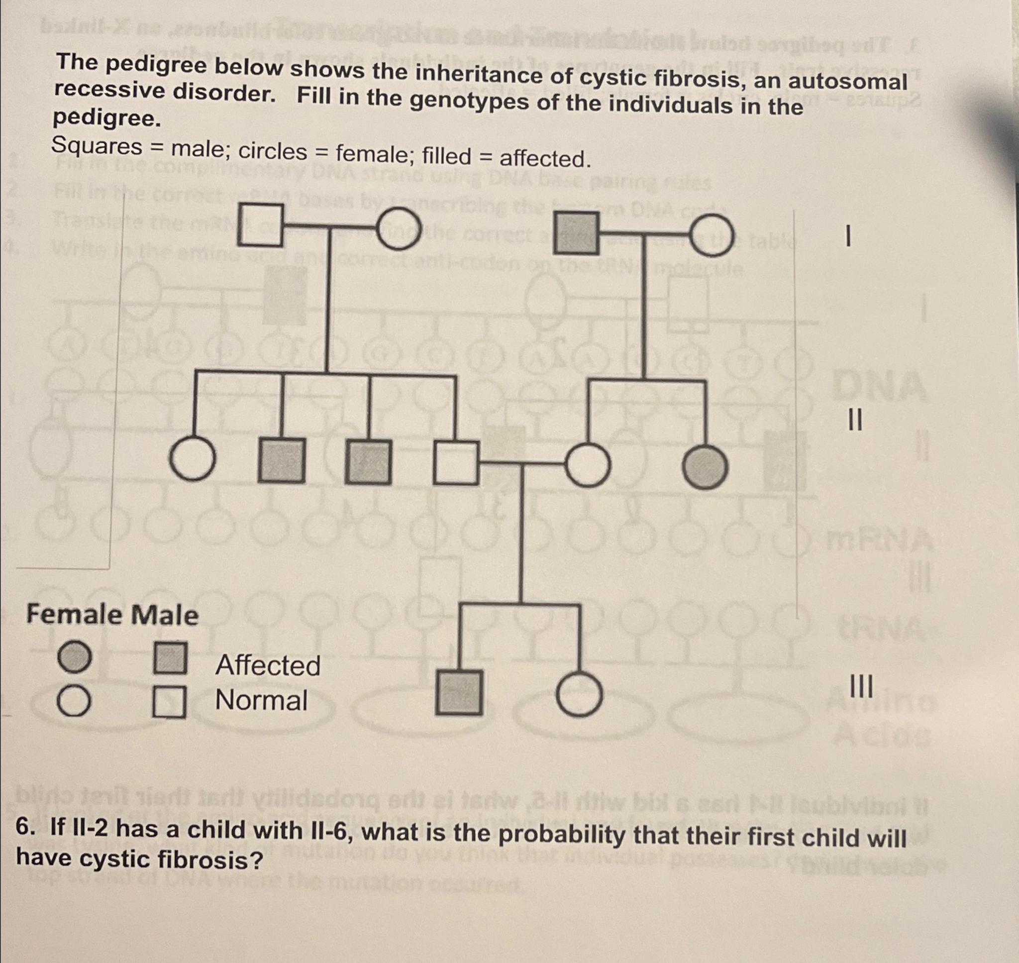 Solved The pedigree below shows the inheritance of cystic | Chegg.com