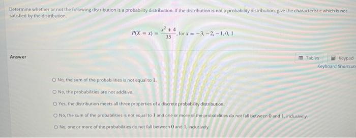 Solved Determine whether or not the following distribution | Chegg.com