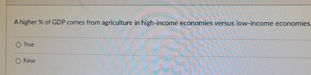Solved A higher % ﻿of GDP comes from agriculture in | Chegg.com