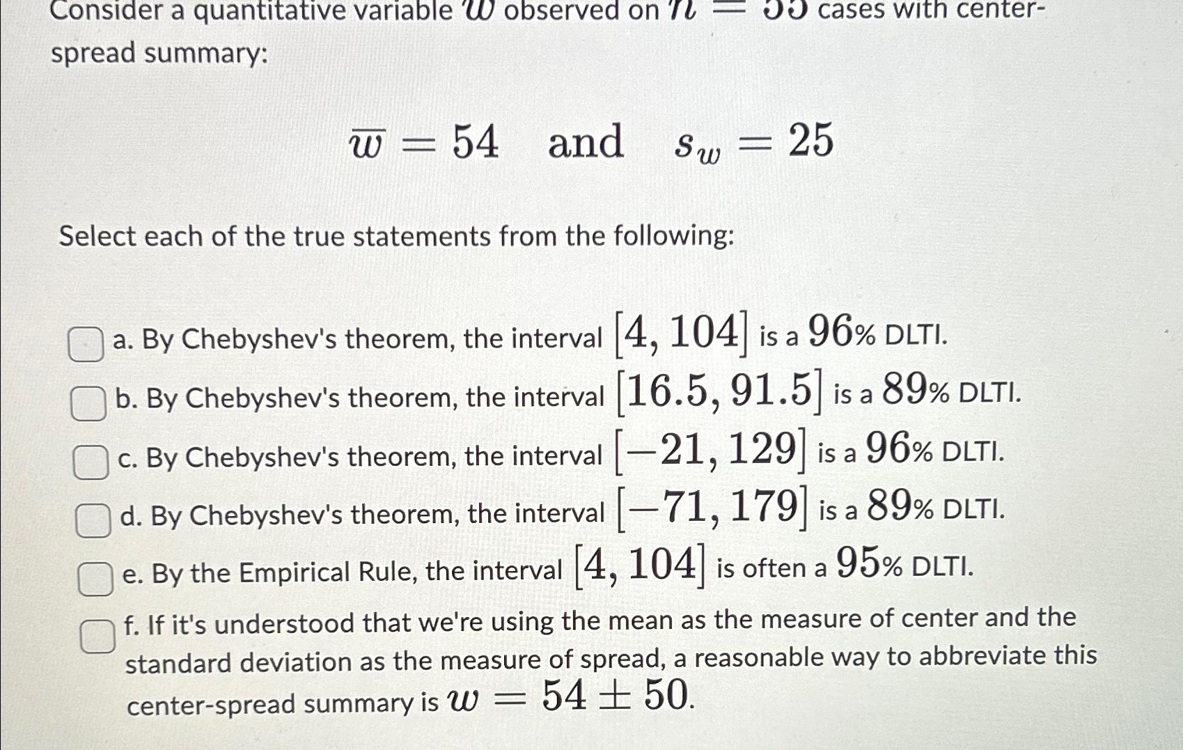 Solved Consider a quantitative variable W ﻿observed on n=J | Chegg.com