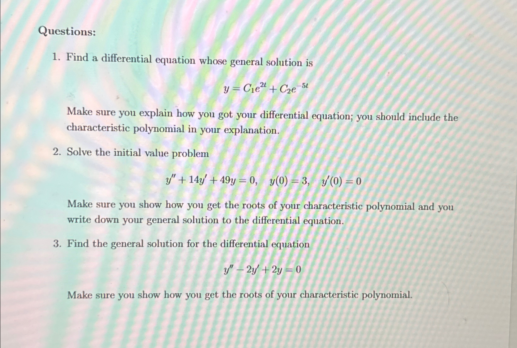 Solved Questions:Find a differential equation whose general | Chegg.com