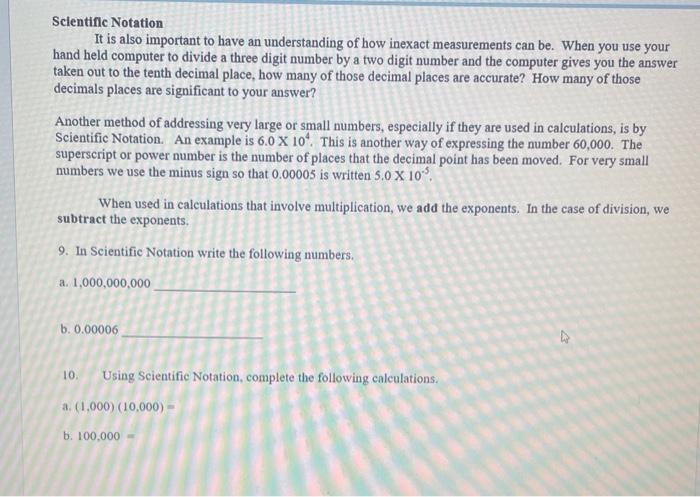 Solved Scientific Notation It is also important to have an | Chegg.com