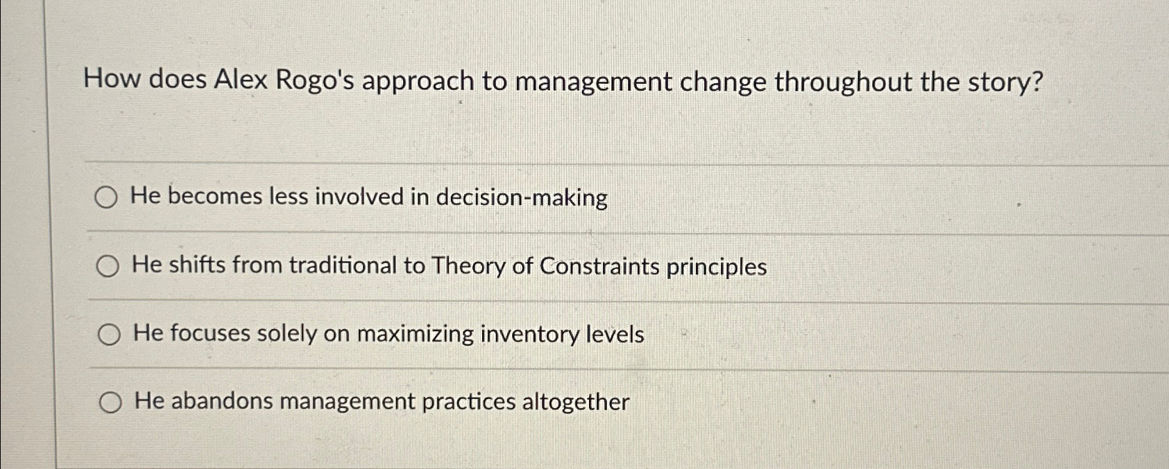 Solved How does Alex Rogo's approach to management change | Chegg.com