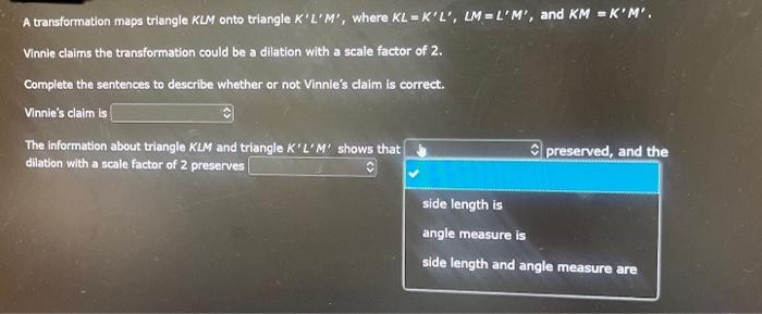 Solved A transformation maps triangle KLM onto triangle | Chegg.com